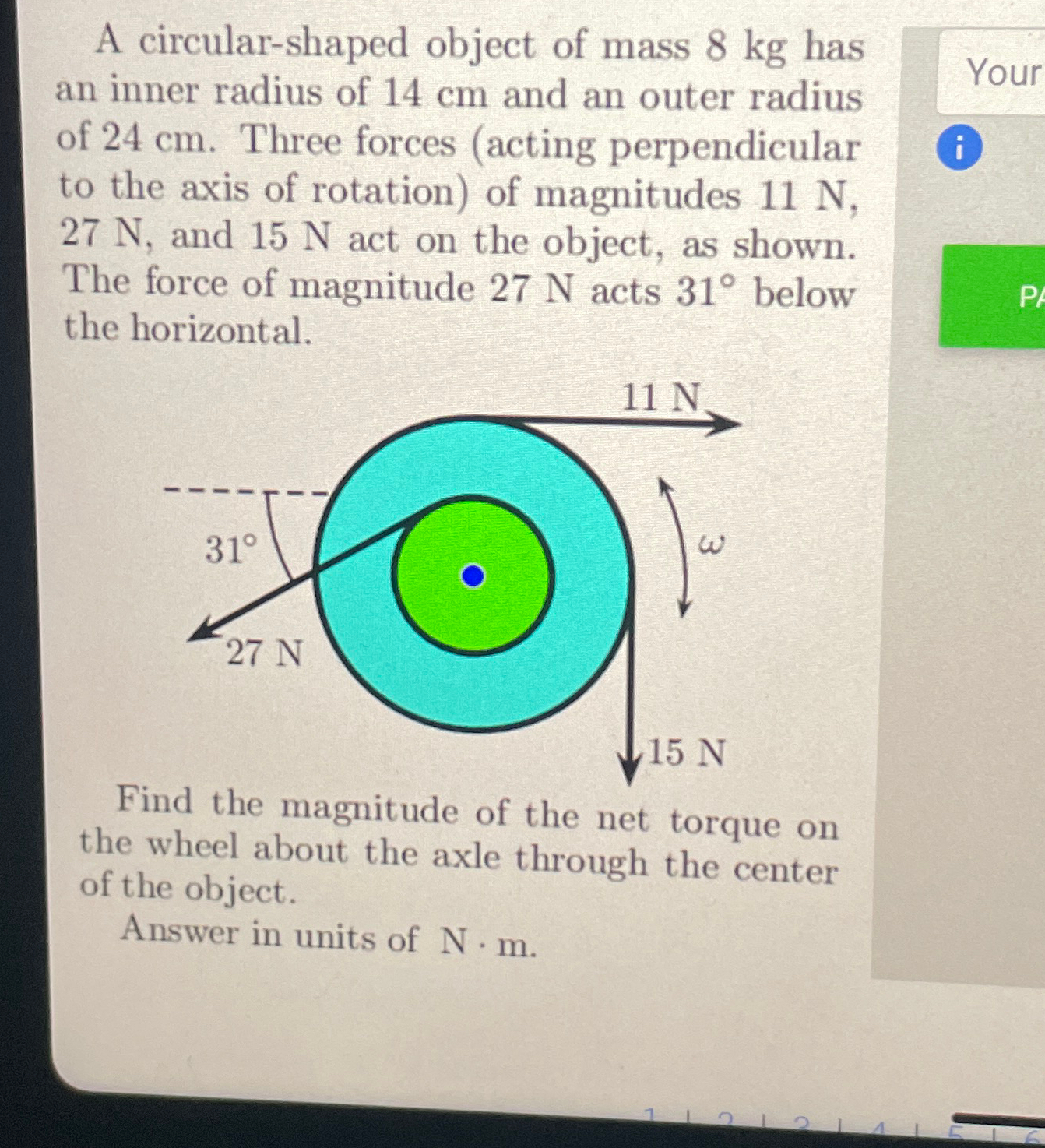 Solved A circular-shaped object of mass 8kg ﻿has an inner | Chegg.com