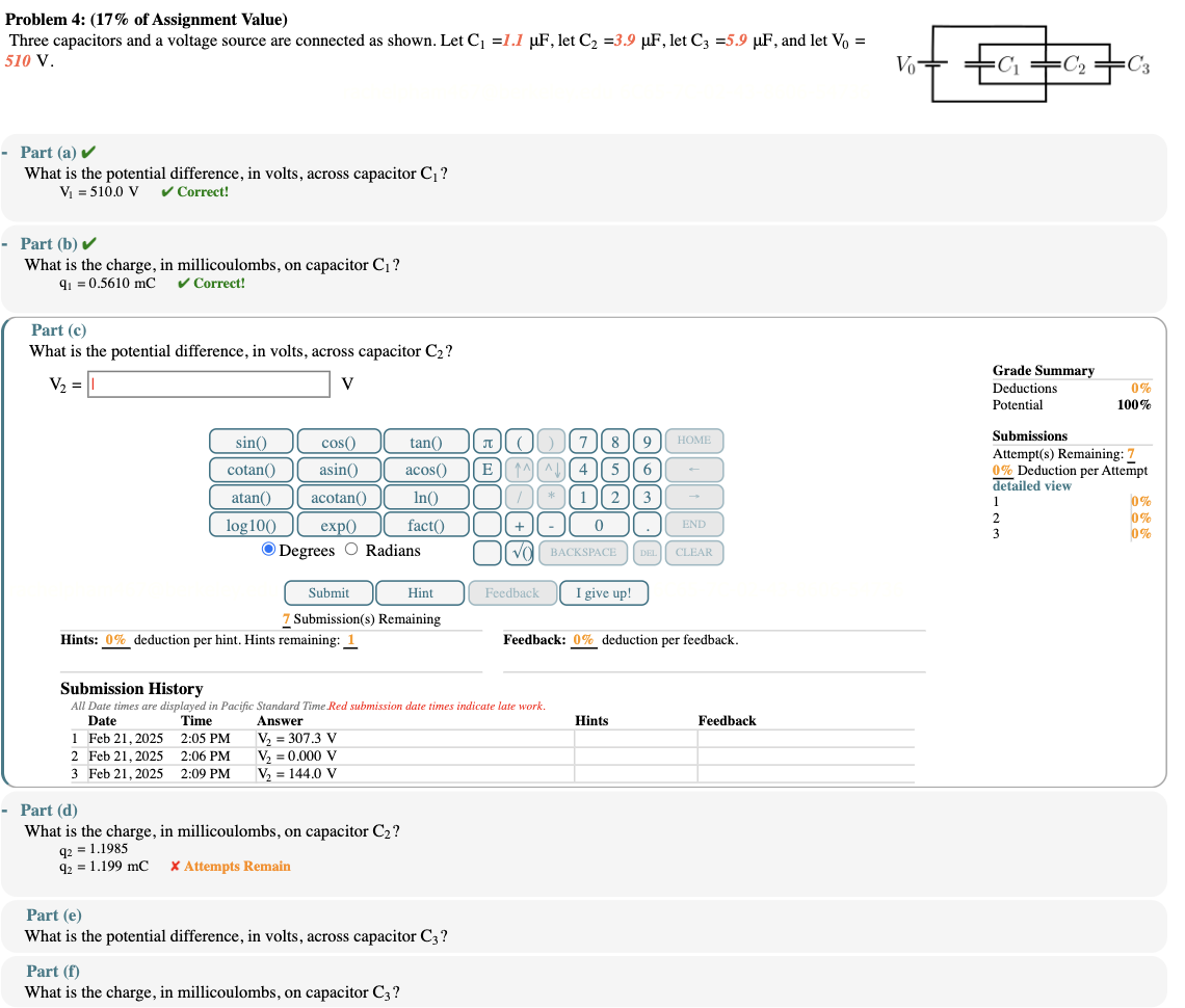Solved Problem 4: (17% of ﻿Assignment Value)Three capacitors | Chegg.com