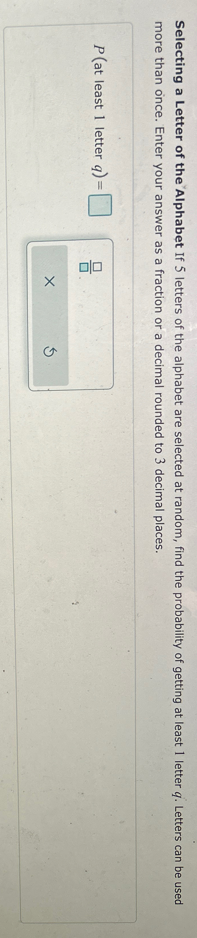 Solved Selecting a Letter of the Alphabet If 5 ﻿letters of | Chegg.com