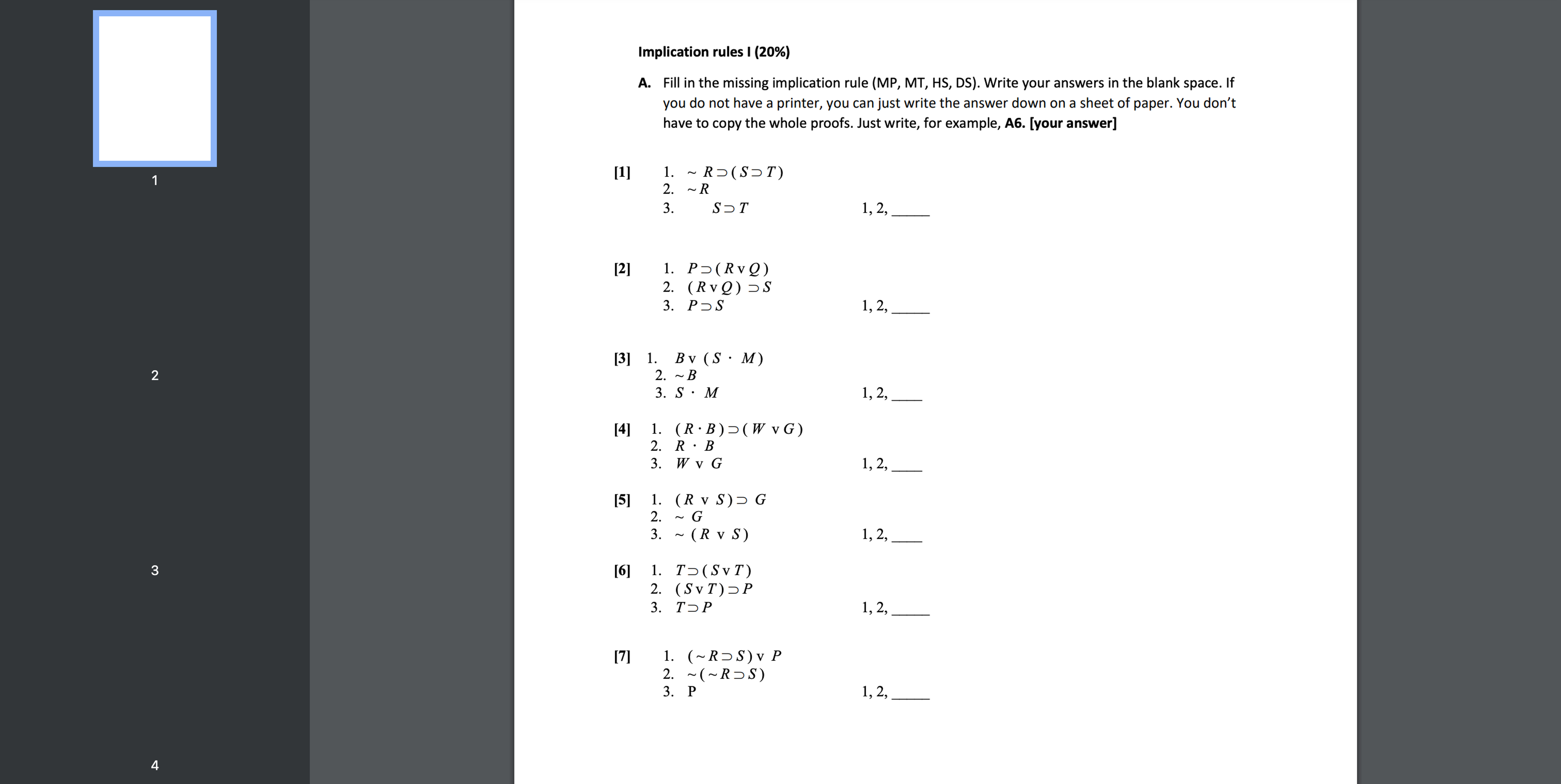 Fill in the missing implication rule (MP, ﻿MT, ﻿HS, | Chegg.com