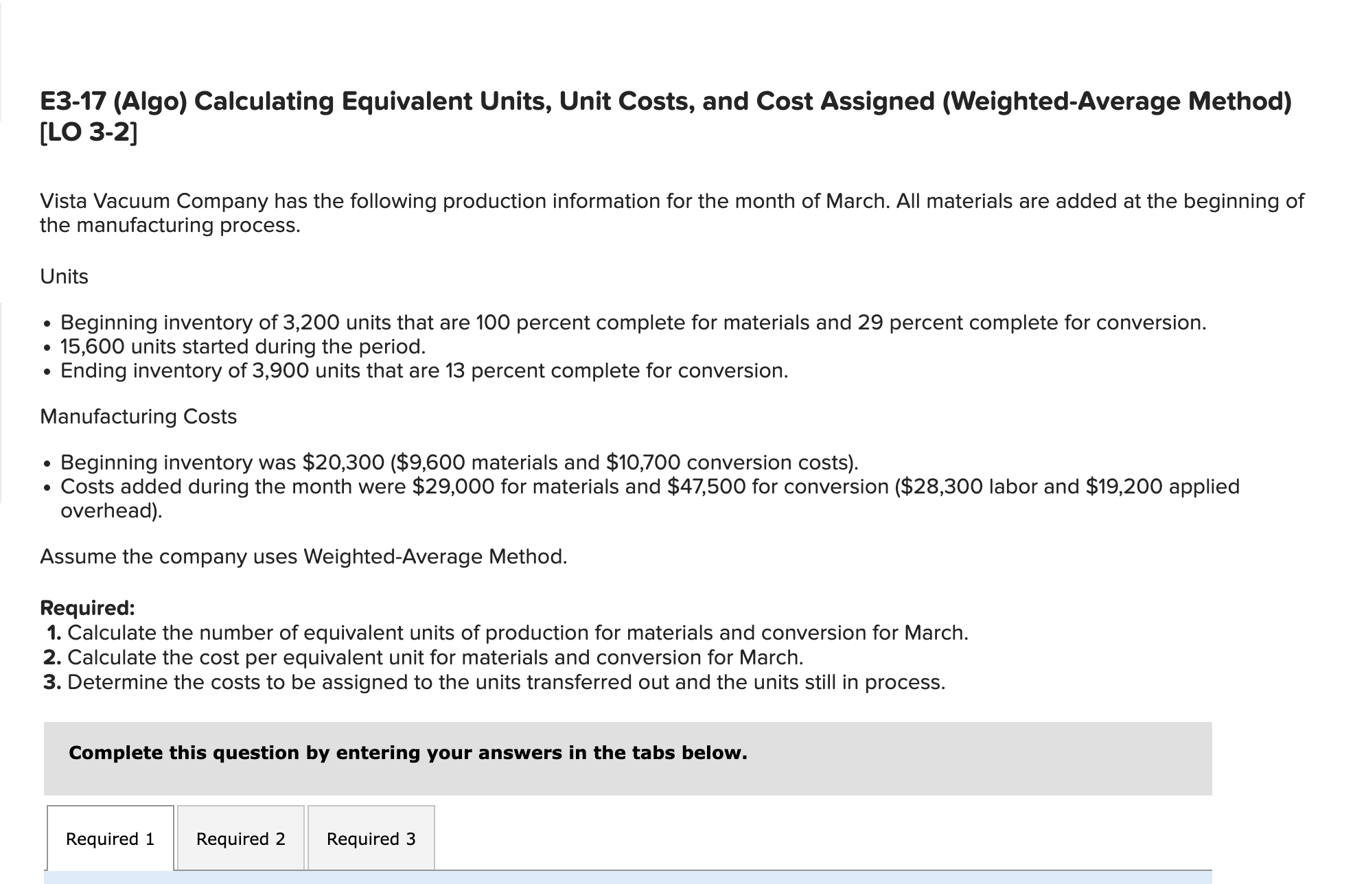 Solved E3-17 (Algo) ﻿Calculating Equivalent Units, Unit | Chegg.com