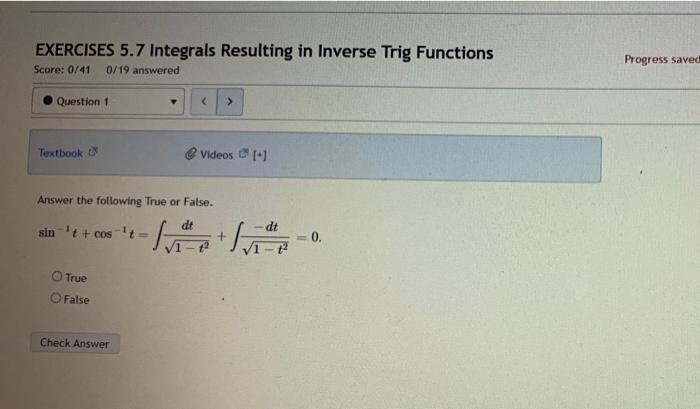 Solved EXERCISES 5.7 Integrals Resulting in Inverse Trig | Chegg.com
