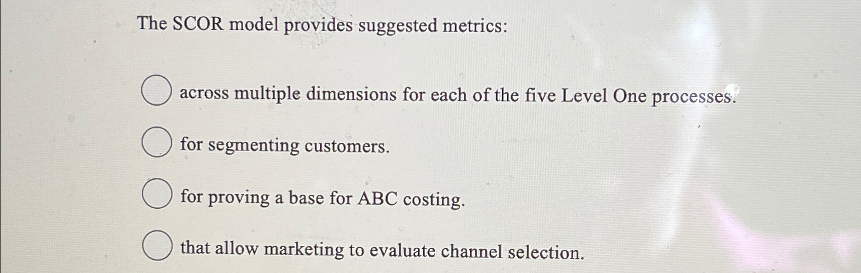 Solved The SCOR model provides suggested metrics:across | Chegg.com