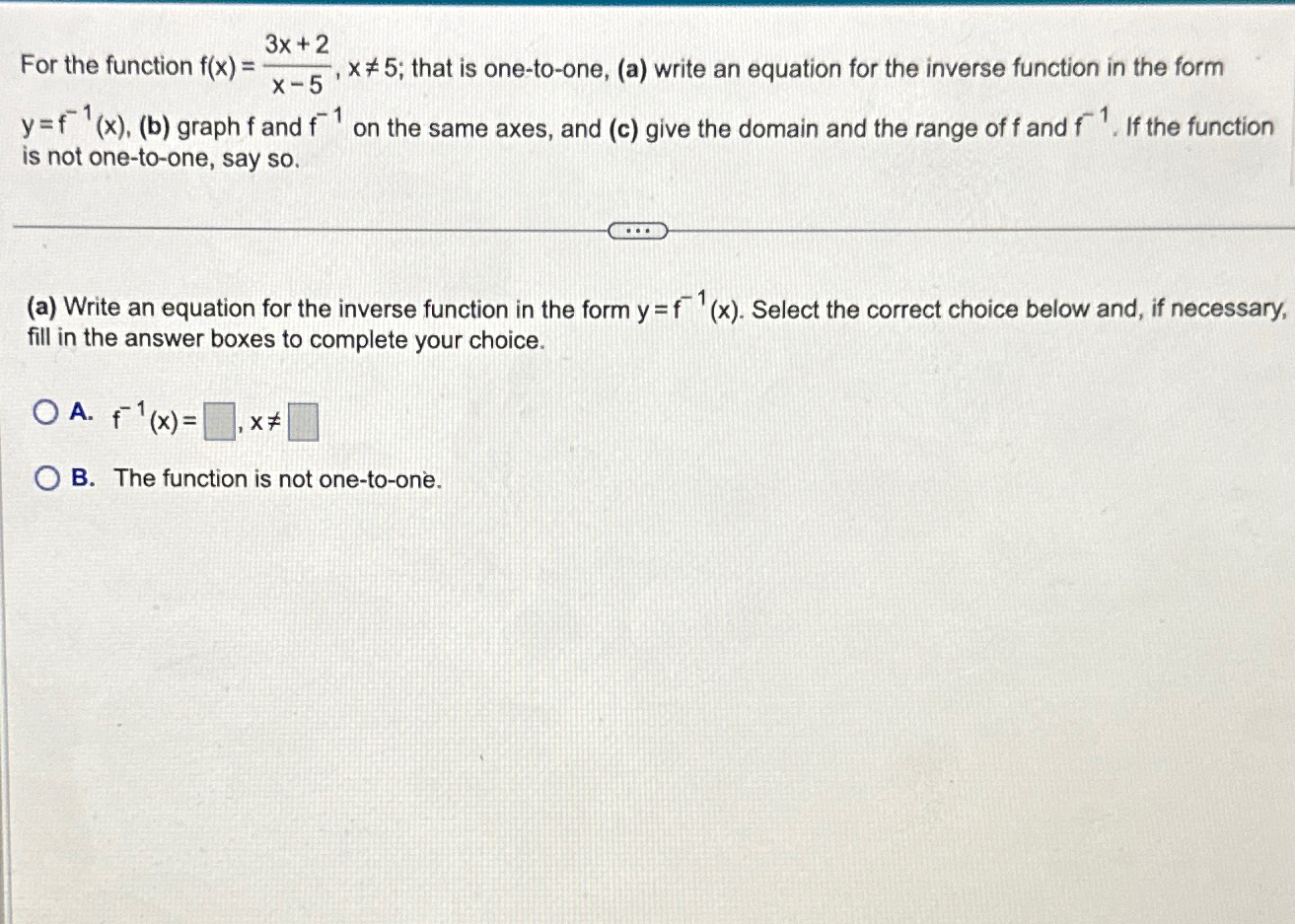 Solved For the function f(x)=3x+2x-5,x≠5; that is | Chegg.com