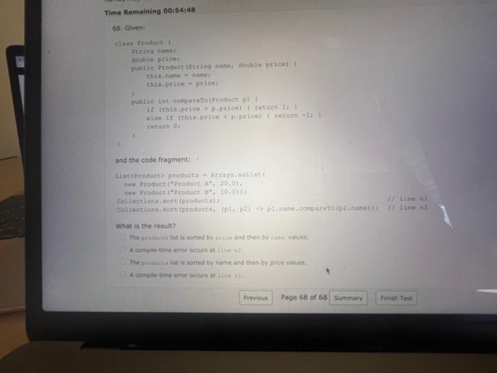 Solved Time Remaining 00i54:48 68. Given: elans rroduct 1 | Chegg.com