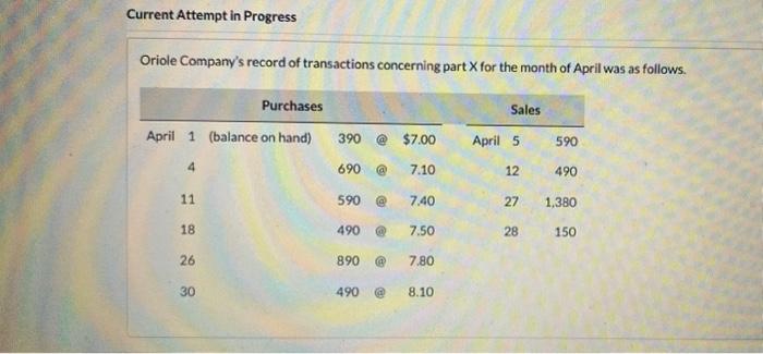 Solved Current Attempt in Progress Oriole Company's record | Chegg.com