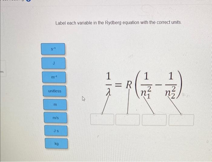 Solved Label each variable in the Rydberg equation with the | Chegg.com