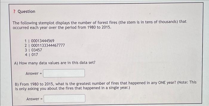 Solved ? Question The following stemplot displays the number | Chegg.com