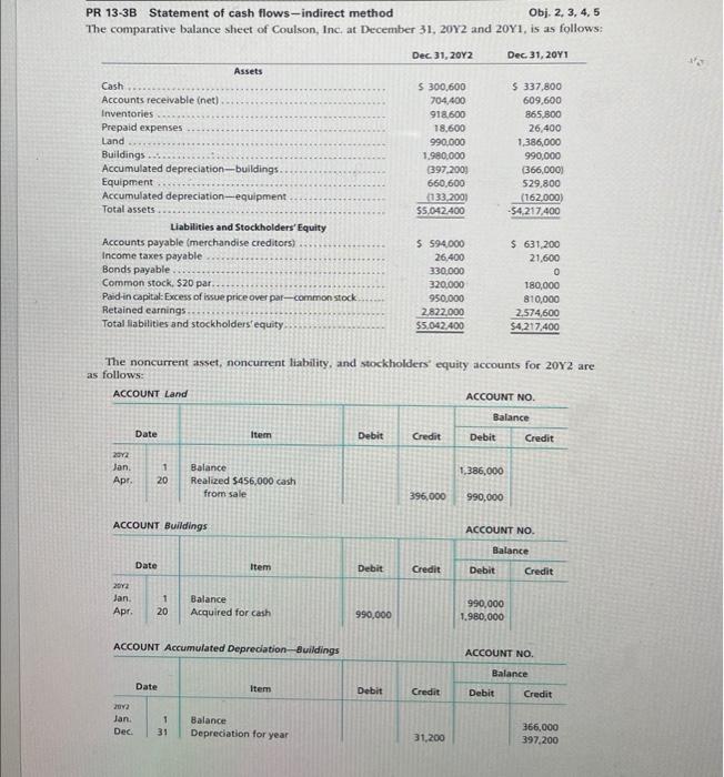 Solved PR 13-3B Statement of cash flows-indirect method Obj. | Chegg.com