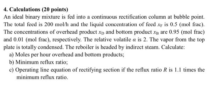Solved 4. Calculations (20 points) An ideal binary mixture | Chegg.com