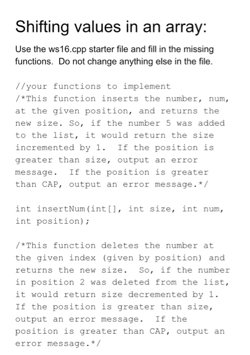 Solved Shifting values in an array: Use the ws 16.cpp | Chegg.com