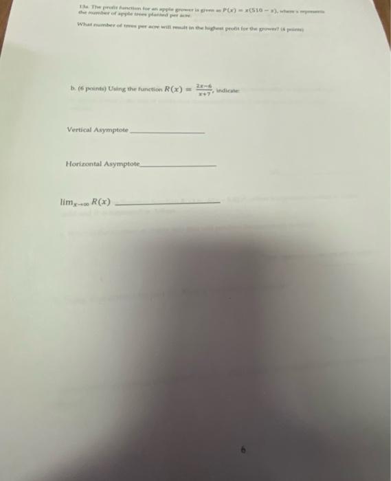 Solved b. (6 points) Using the function R(x)=x+72x−6, | Chegg.com