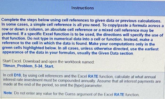 Solved Instructions Complete the steps below using cell | Chegg.com