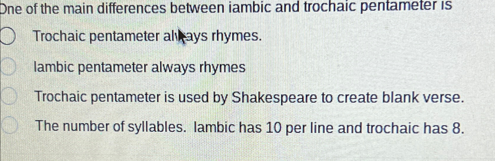 Dne of the main differences between iambic and | Chegg.com