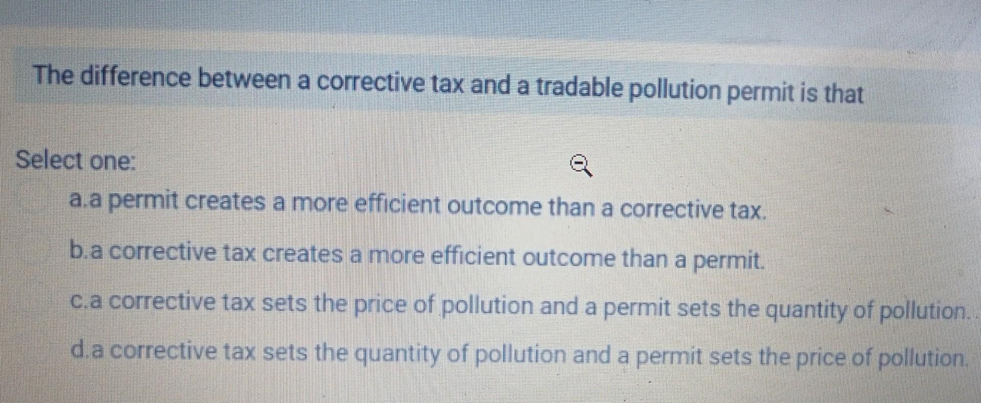 Solved The difference between a corrective tax and a | Chegg.com