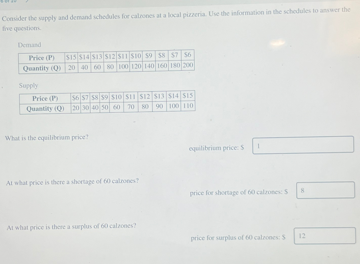 Solved Consider the supply and demand schedules for calzones | Chegg.com