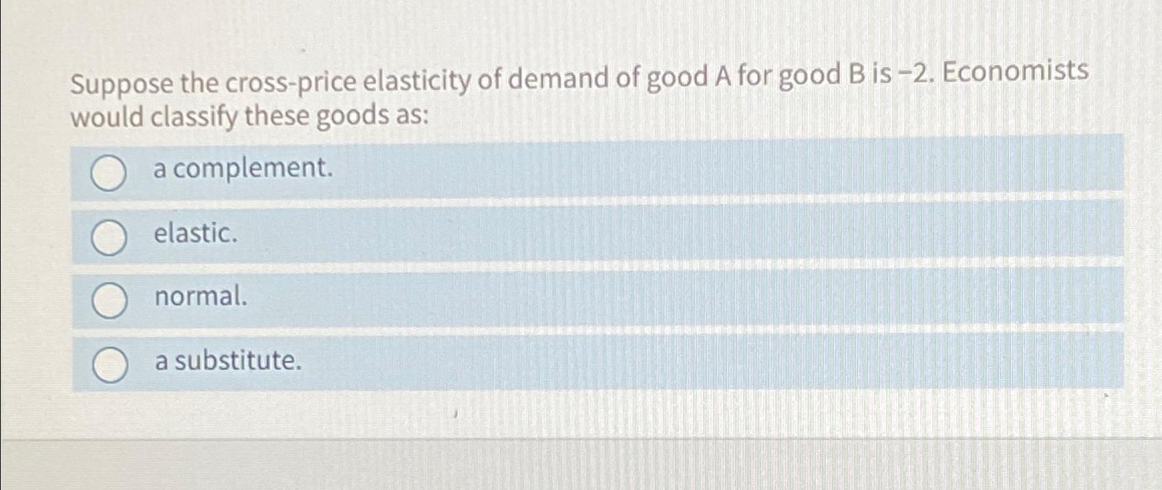 Solved Suppose the cross-price elasticity of demand of good | Chegg.com