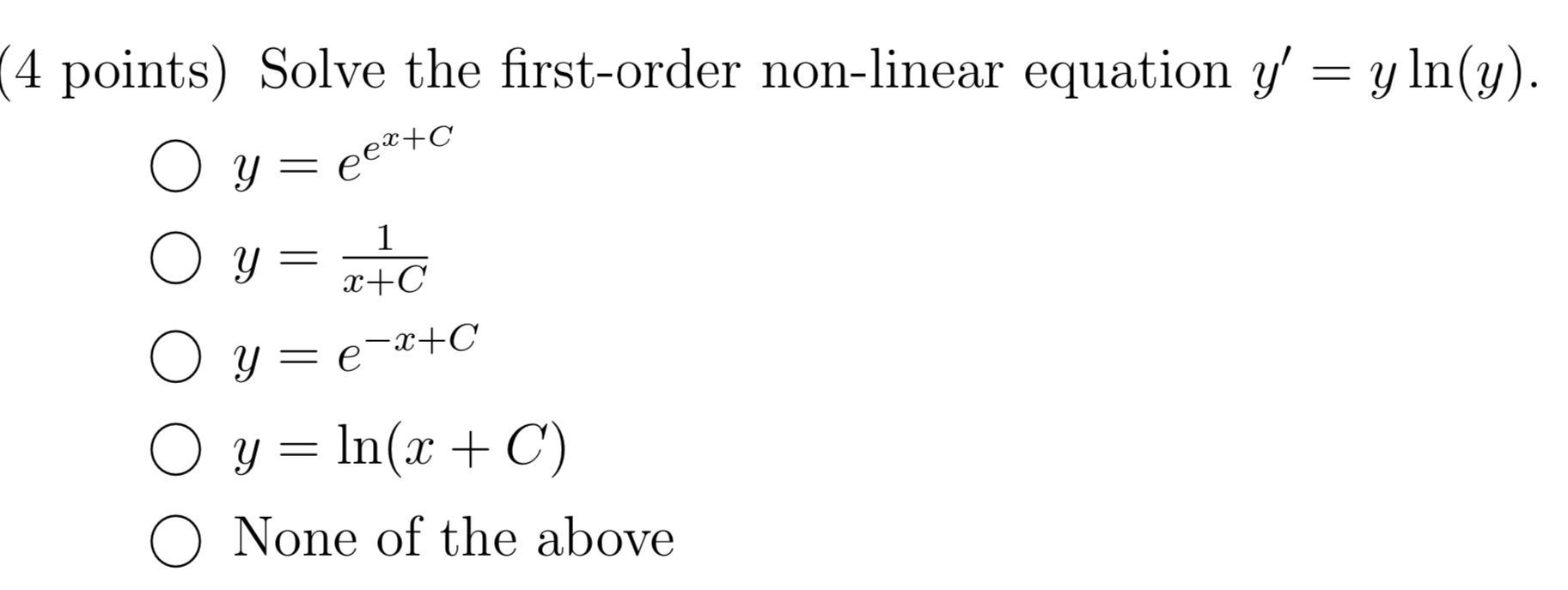 Solved (4 ﻿points) ﻿Solve the first-order non-linear | Chegg.com