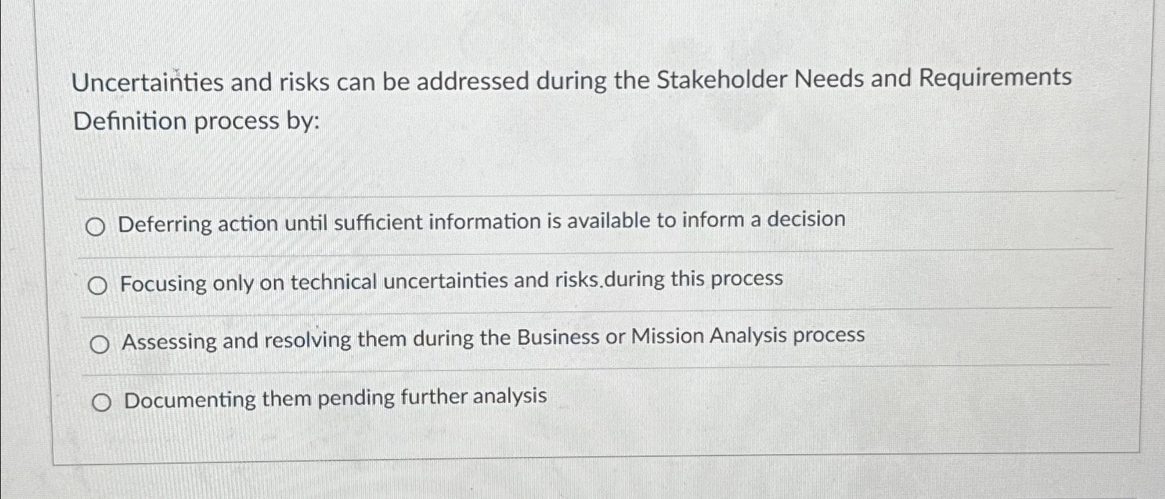 Solved Uncertainties and risks can be addressed during the | Chegg.com