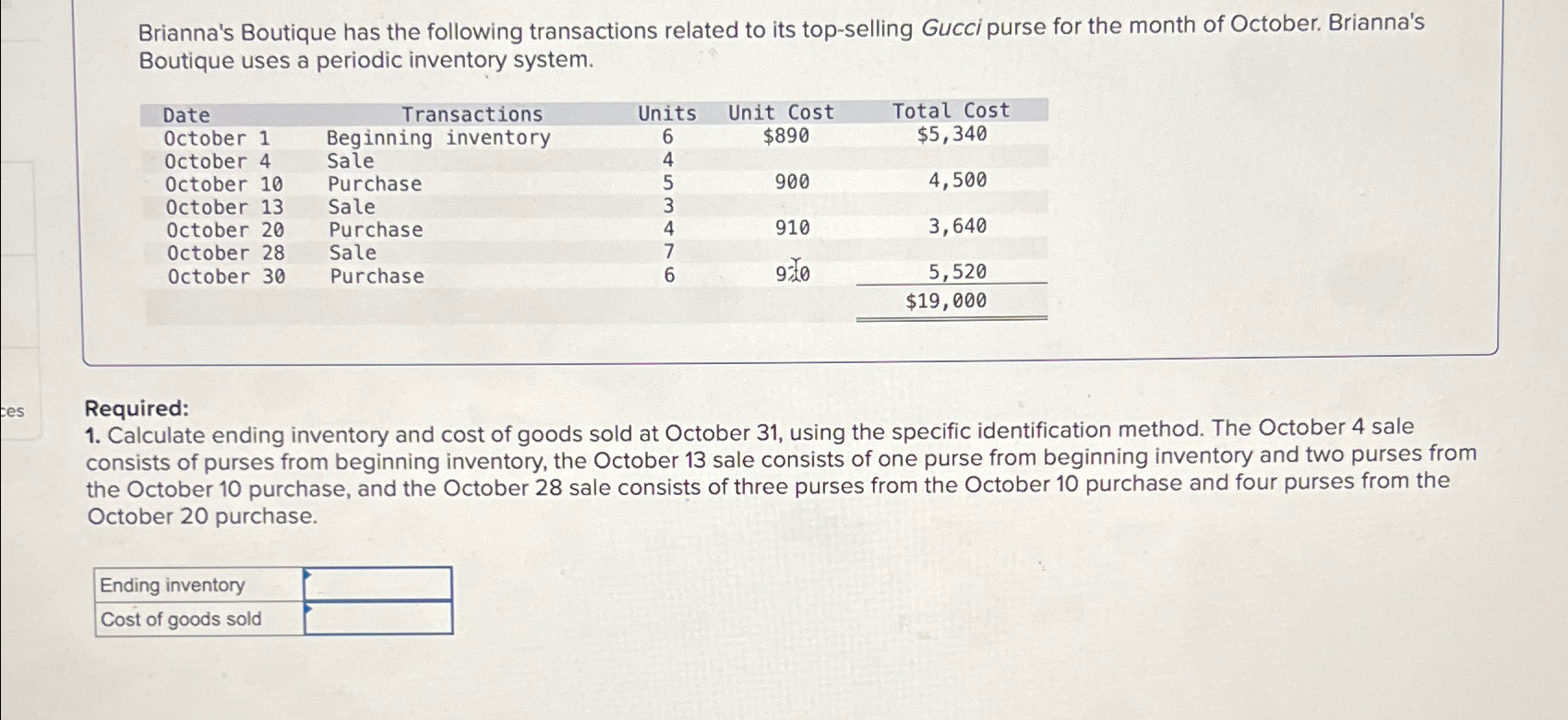 Solved Brianna's Boutique has the following transactions | Chegg.com