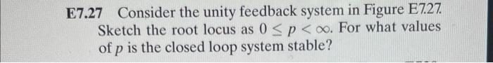 Solved E7.27 Consider the unity feedback system in Figure | Chegg.com