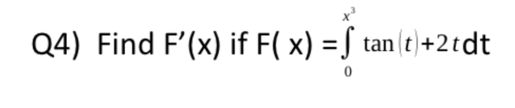 Solved Find F'(x) ﻿if F(x)=∫0x3tan(t)+2tdt | Chegg.com