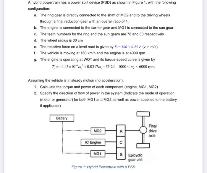 A hybrid powertrain has a power split device (PSD) as | Chegg.com