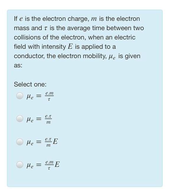 Solved If e is the electron charge, m is the electron mass | Chegg.com