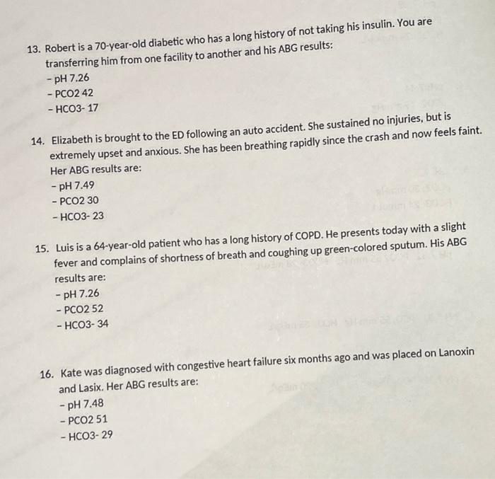 Solved For each of the cases, tell what the patient's | Chegg.com