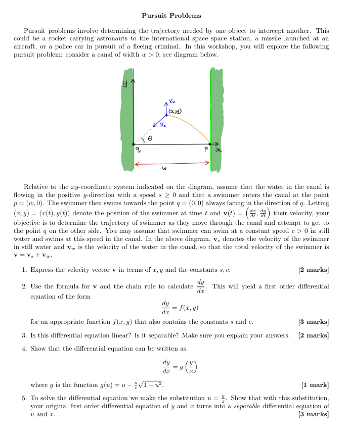 Solved Pursuit problems involve determining the trajectory | Chegg.com