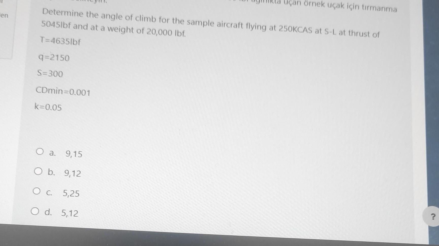 Solved Determine the angle of climb for the sample aircraft | Chegg.com