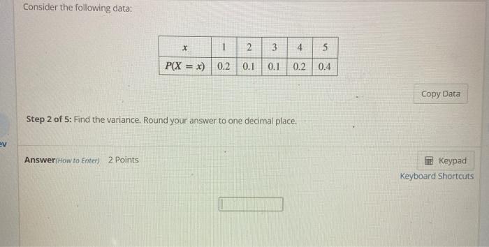 Solved Consider the following data: x 1 2 2 3 4 5 P(X = x) | Chegg.com