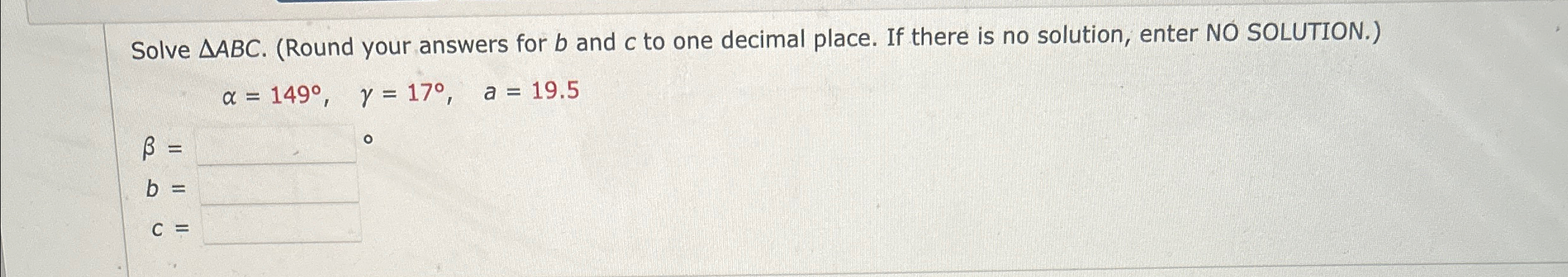 Solved Solve ????ABC. (Round your answers for b ﻿and c ﻿to | Chegg.com