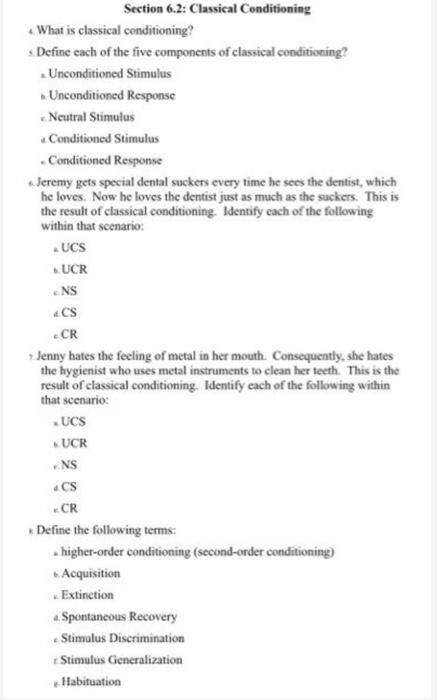 Solved Section 6.2: Classical Conditioning What is classical | Chegg.com