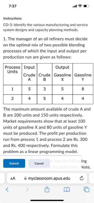 Solved Instructions CO-3: Identify the various manufacturing | Chegg.com
