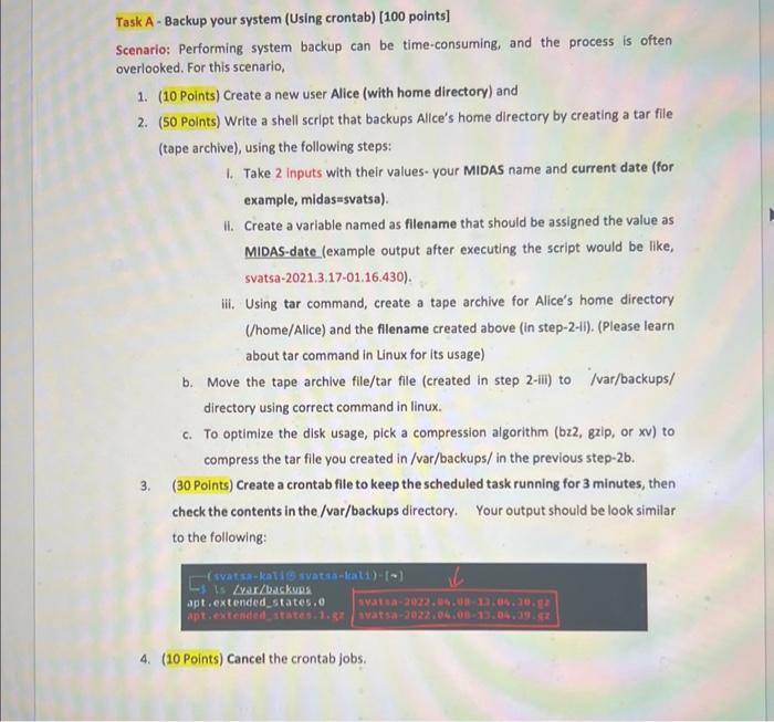 Solved Task A - Backup your system (Using crontab) [100 | Chegg.com