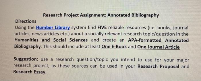 Research Project Assignment: Annotated Bibliography | Chegg.com