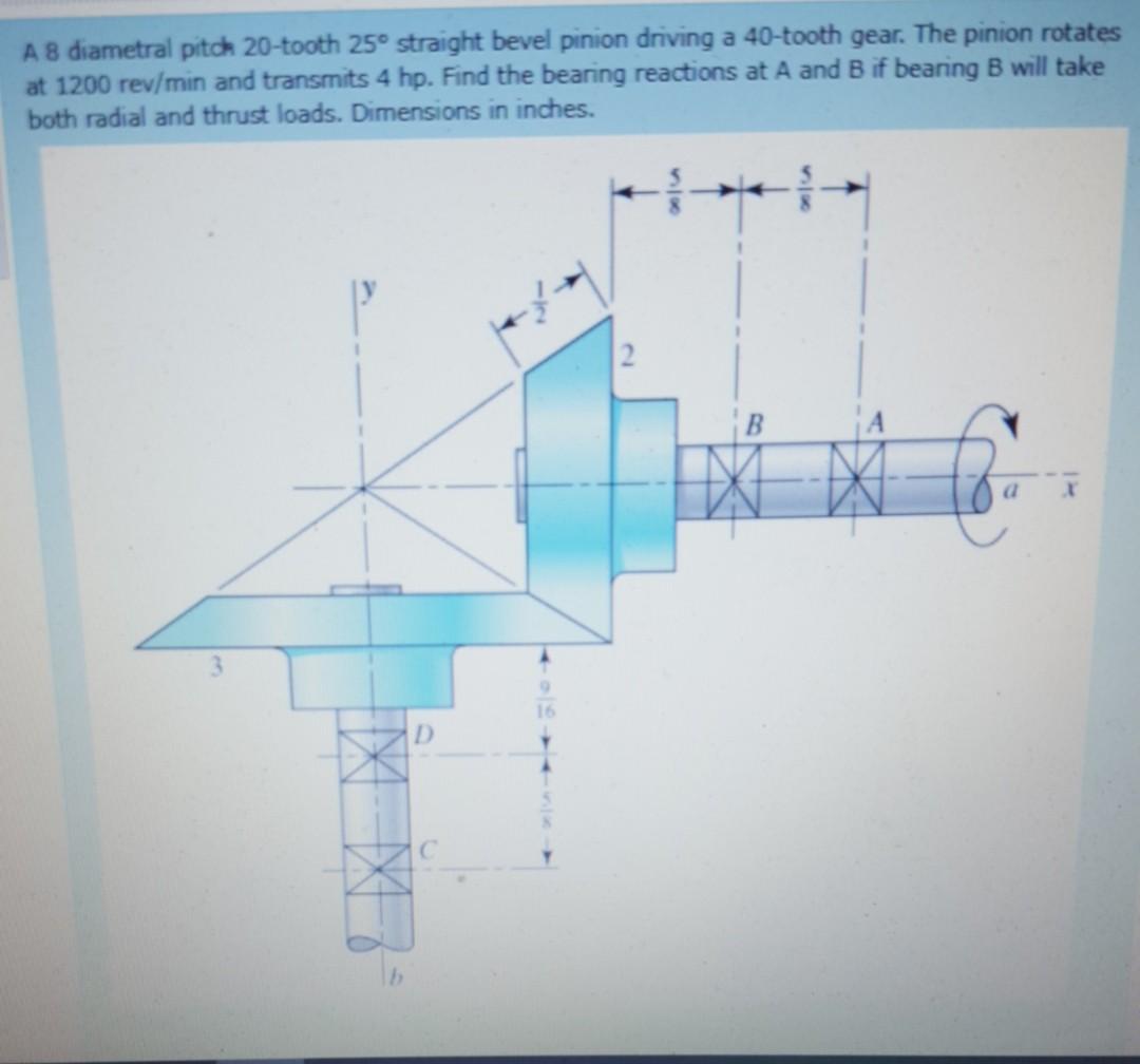 Solved A 8 diametral pitch 20-tooth 25° straight bevel | Chegg.com