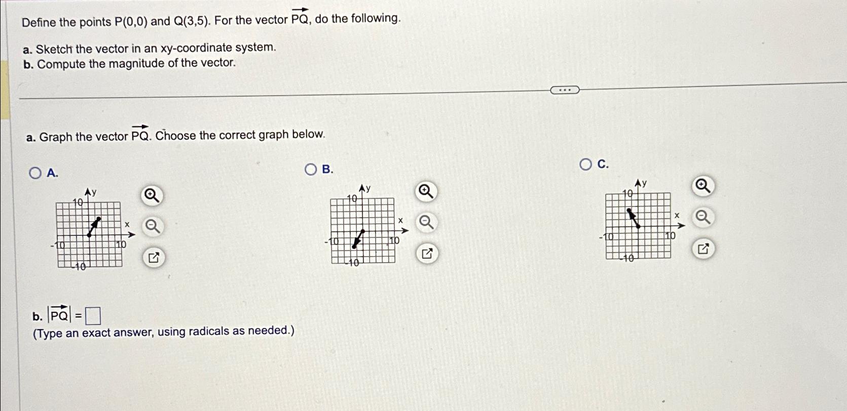Solved Define the points P(0,0) and Q(3,5). For the vector | Chegg.com