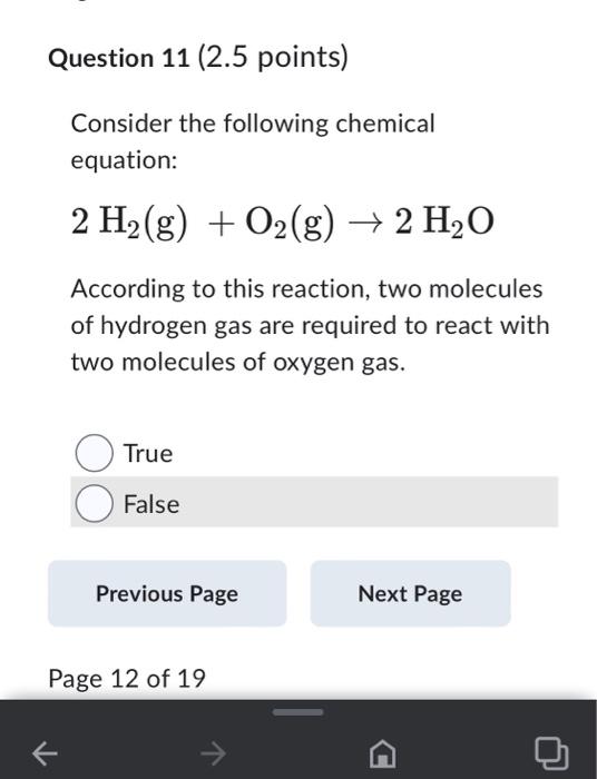 Solved Consider the following chemical equation: 2H2( g)+O2( | Chegg.com