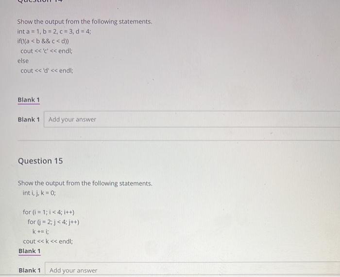 Solved Show the output from the following statements. int | Chegg.com