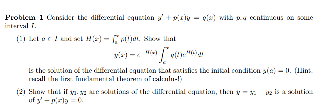 Solved Problem 1 ﻿Consider the differential equation | Chegg.com