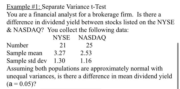 Solved Example #1: Separate Variance t-Test You are a | Chegg.com