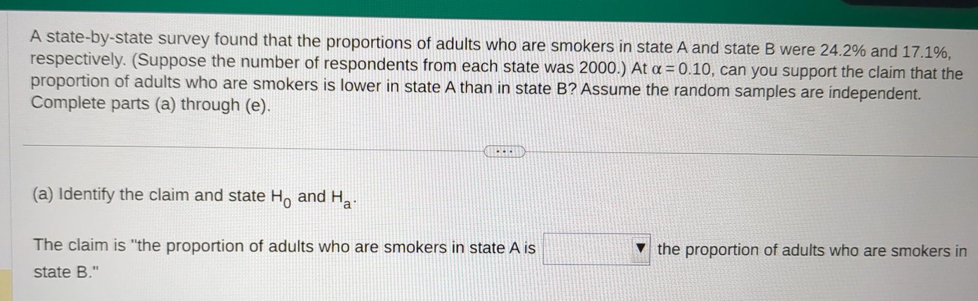 Solved A state-by-state survey found that the proportions of | Chegg.com