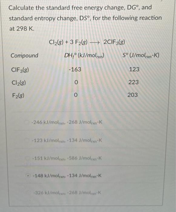 Solved Calculate the standard free energy change, DGº, and | Chegg.com