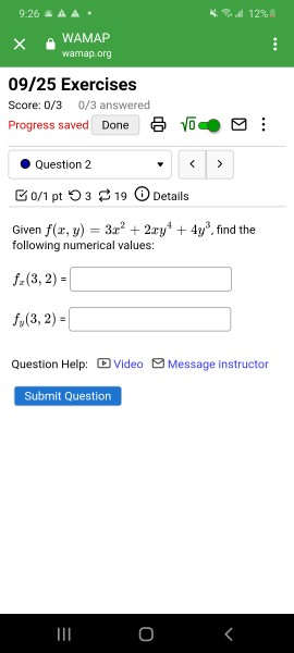Solved 12% 9:26 A A WAMAP wamap.org 09/25 Exercises Score: | Chegg.com
