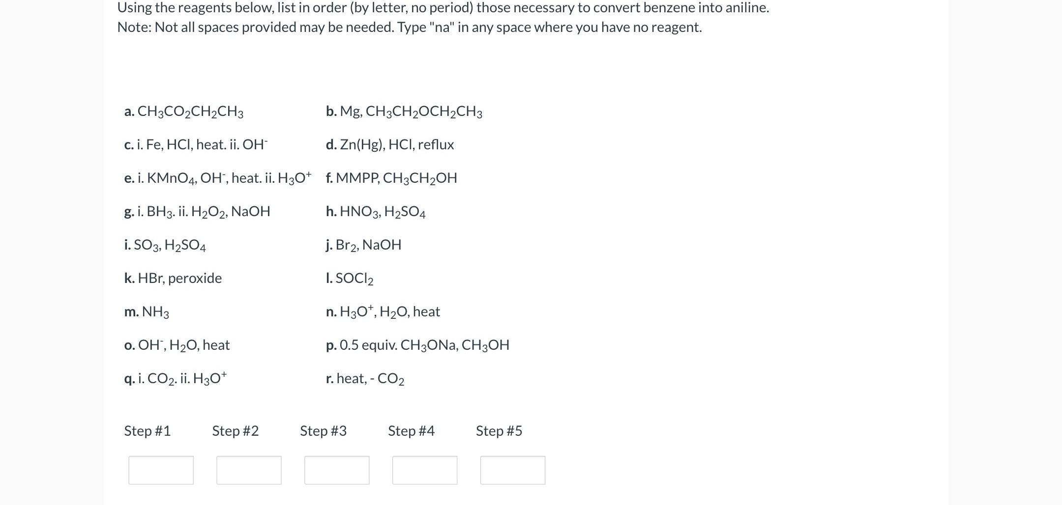 Using the reagents below, list in order (by letter, | Chegg.com