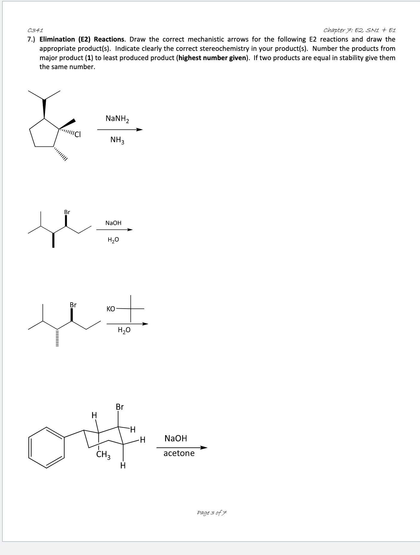 Solved 7.) ﻿Elimination (E2) ﻿Reactions. Draw the correct | Chegg.com