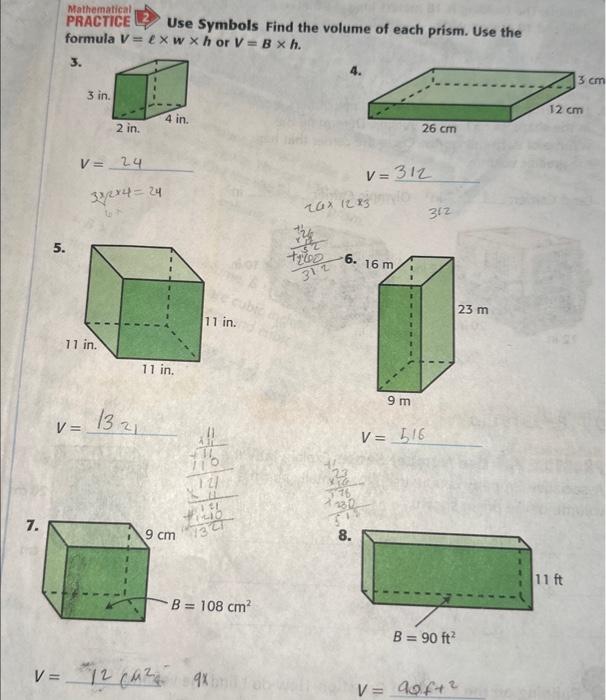 Solved PRACTICE W Use Symbols Find the volume of each prism. | Chegg.com