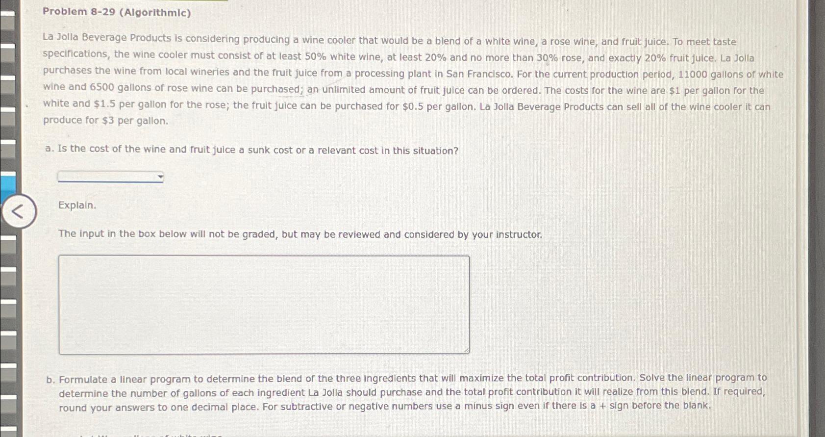 Solved Problem 8-29 (Algorithmic)La Jolla Beverage Products | Chegg.com